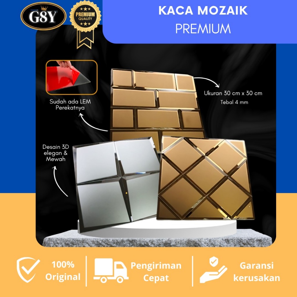 Jual KACA CERMIN BEVEL MOZAIK / TEBAL 4MM / UKURAN 30CM X 30CM / SUDAH ...