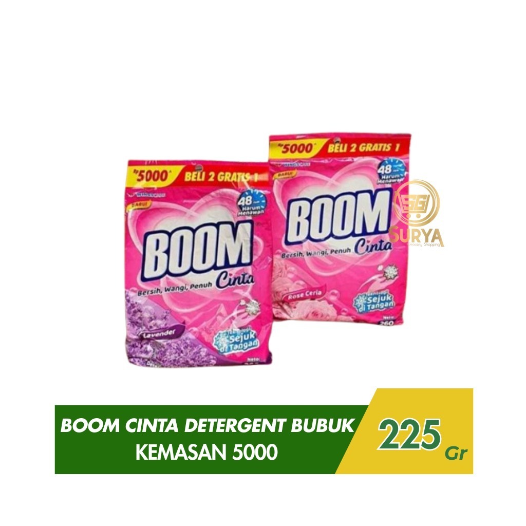 Jual BOOM Cinta Detergent Bubuk 225 gr Kemasan 5000 an | Shopee Indonesia