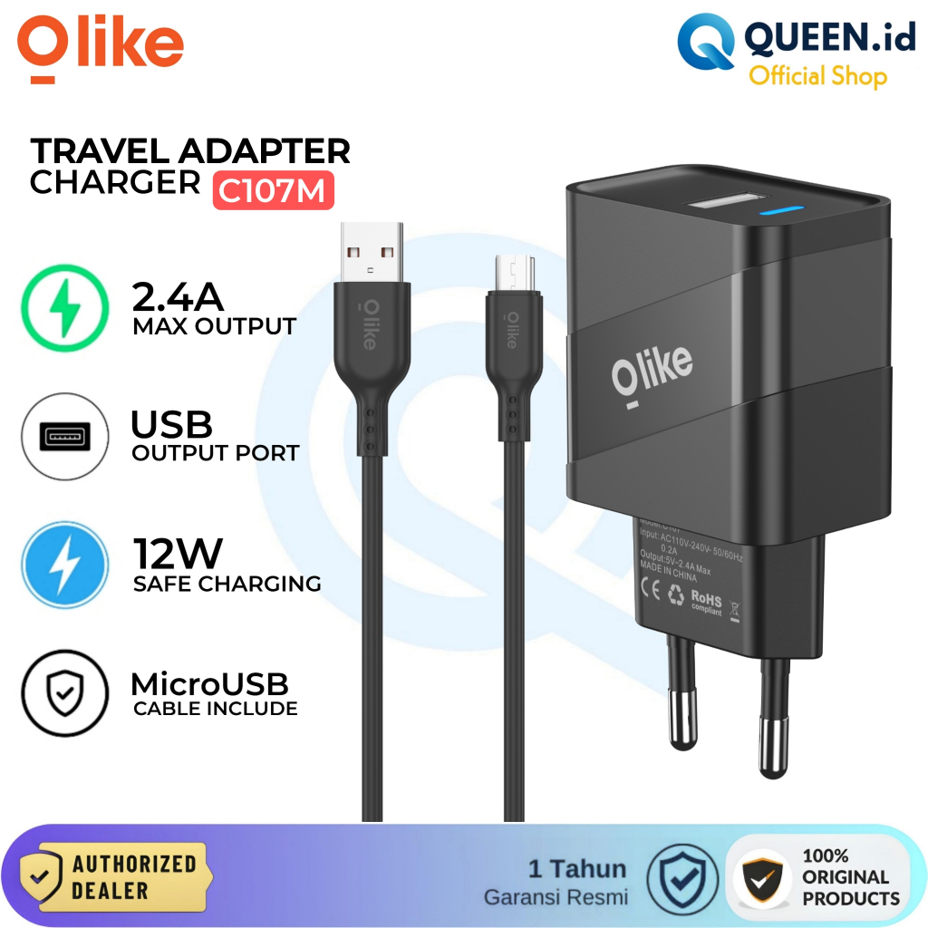 Jual Olike C107 Charger Adaptor 2.4A 12W 5V Safe Charging Set Kabel ...