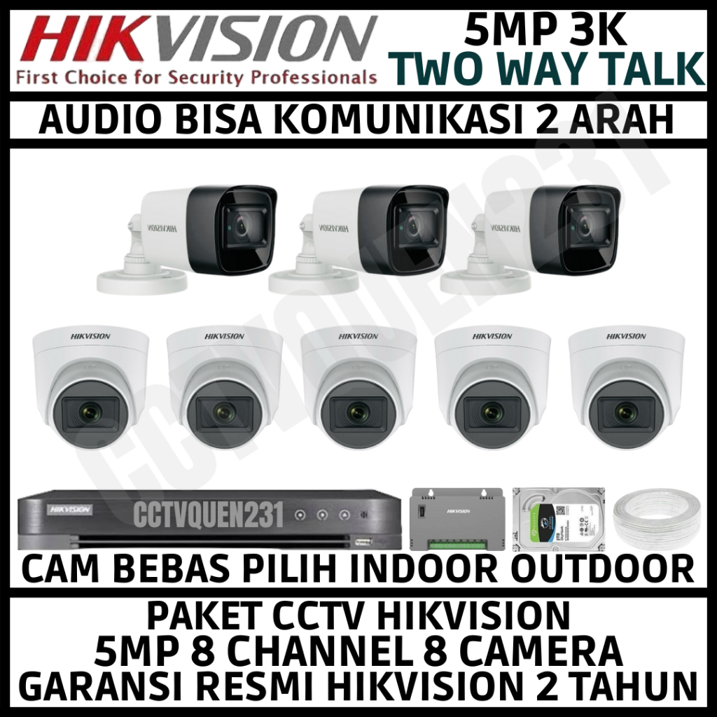 Jual Paket cctv hikvision 5mp 8 channel 8 camera turbo hd audio two way talk 2 arah kamera cctv ...