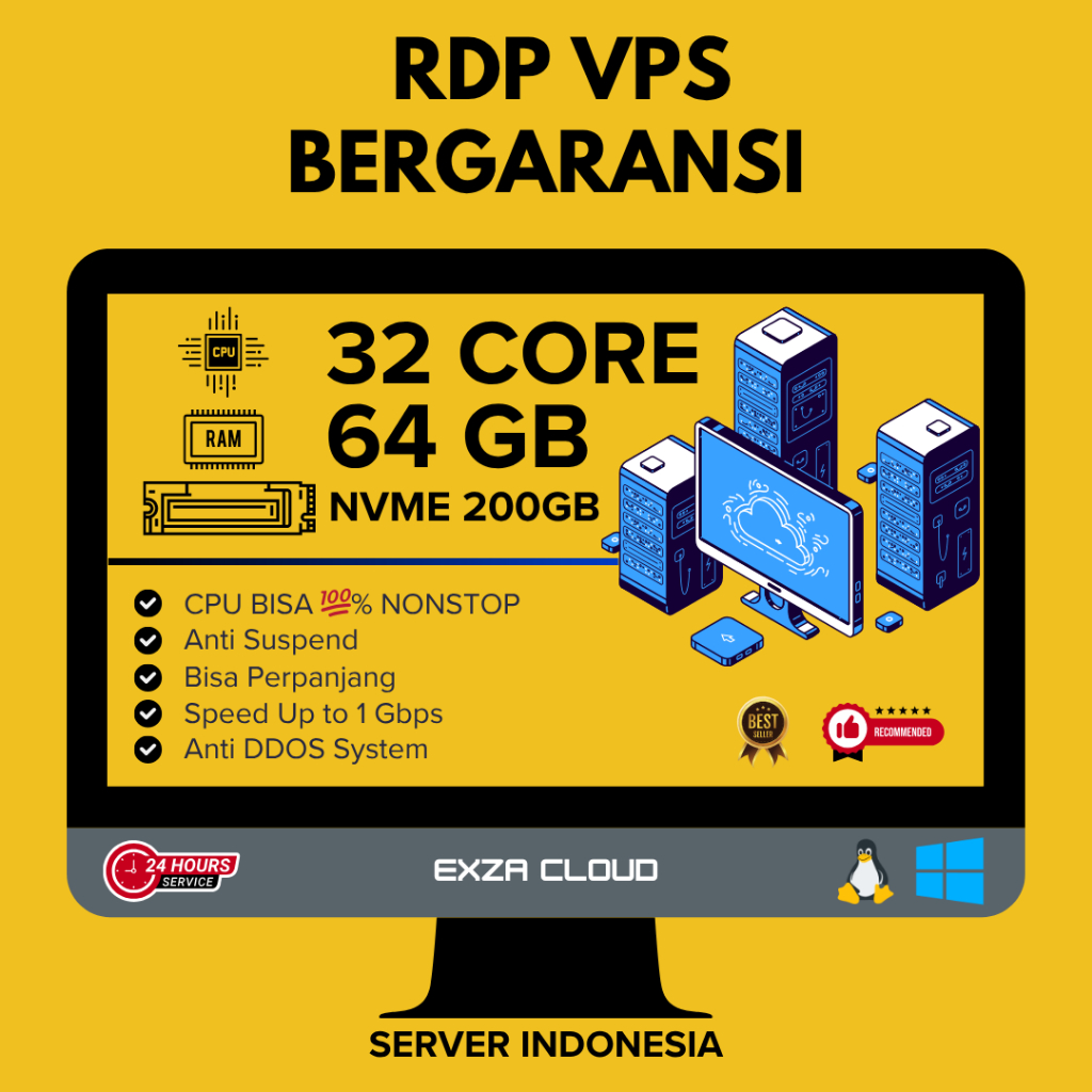 Jual RDP VPS RAM 64 CPU 32 CORE Server Indo Murah Terpercaya Full Admin ...
