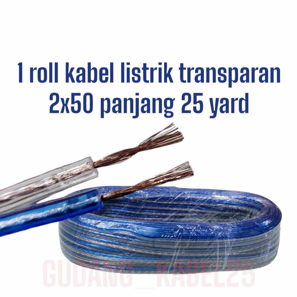 Jual Kabel listrik serabut transparan ukuran 2x50 20 meter full 1 roll | Shopee Indonesia