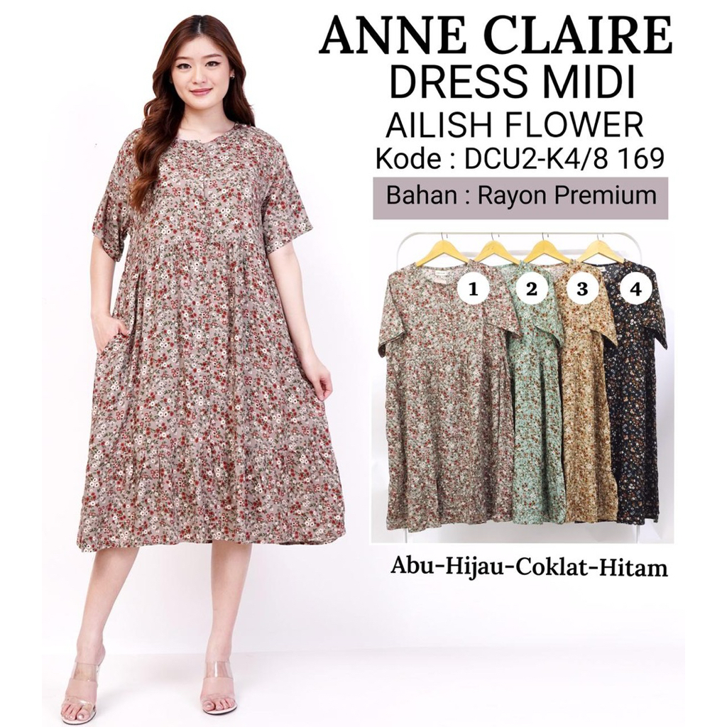 Jual Dress Daster Ruffle Midi Rayon Kekinian Korean Anne Claire All ...