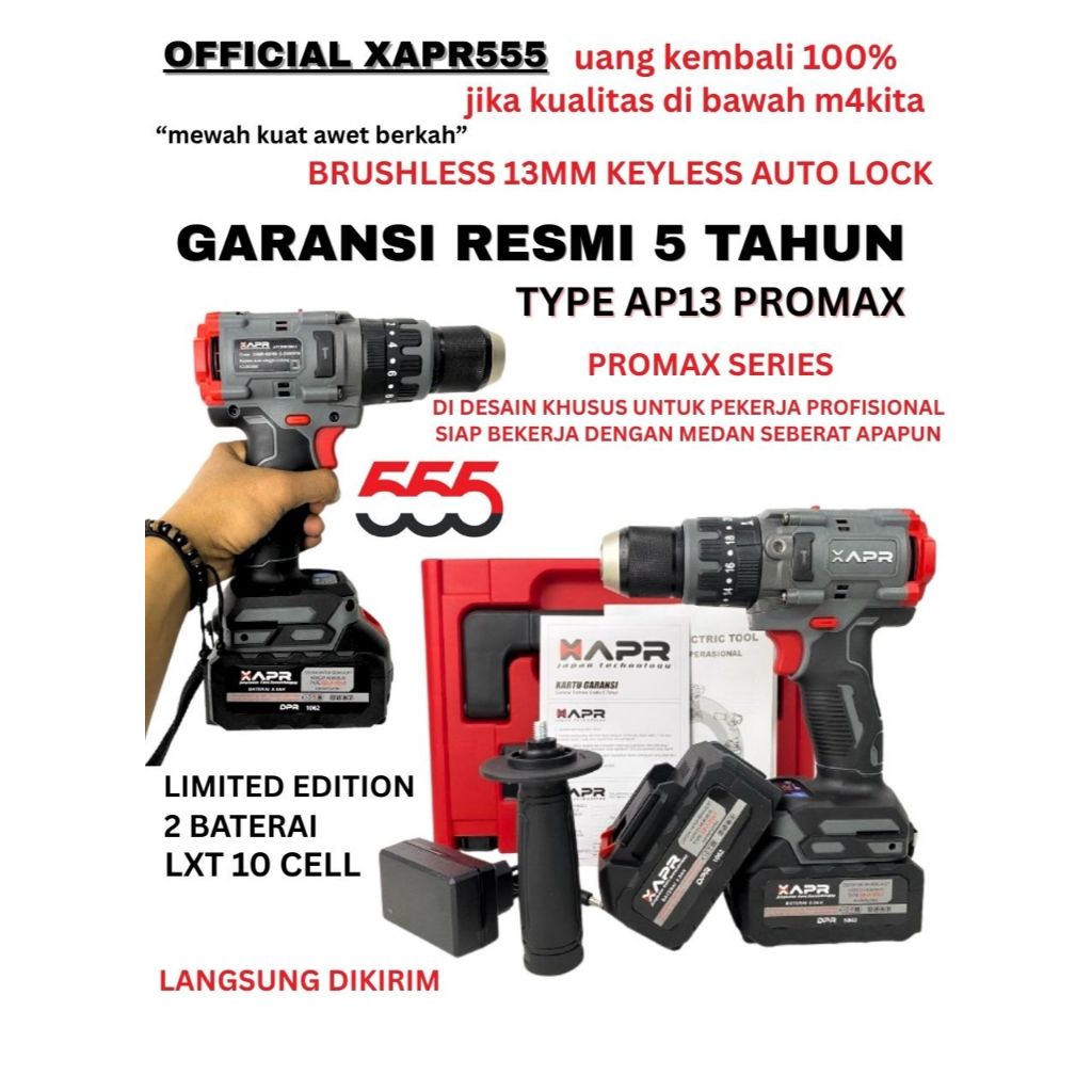 Jual NEW Bor brushless 13mm jumbo impact drill cordless ap13 promax ...