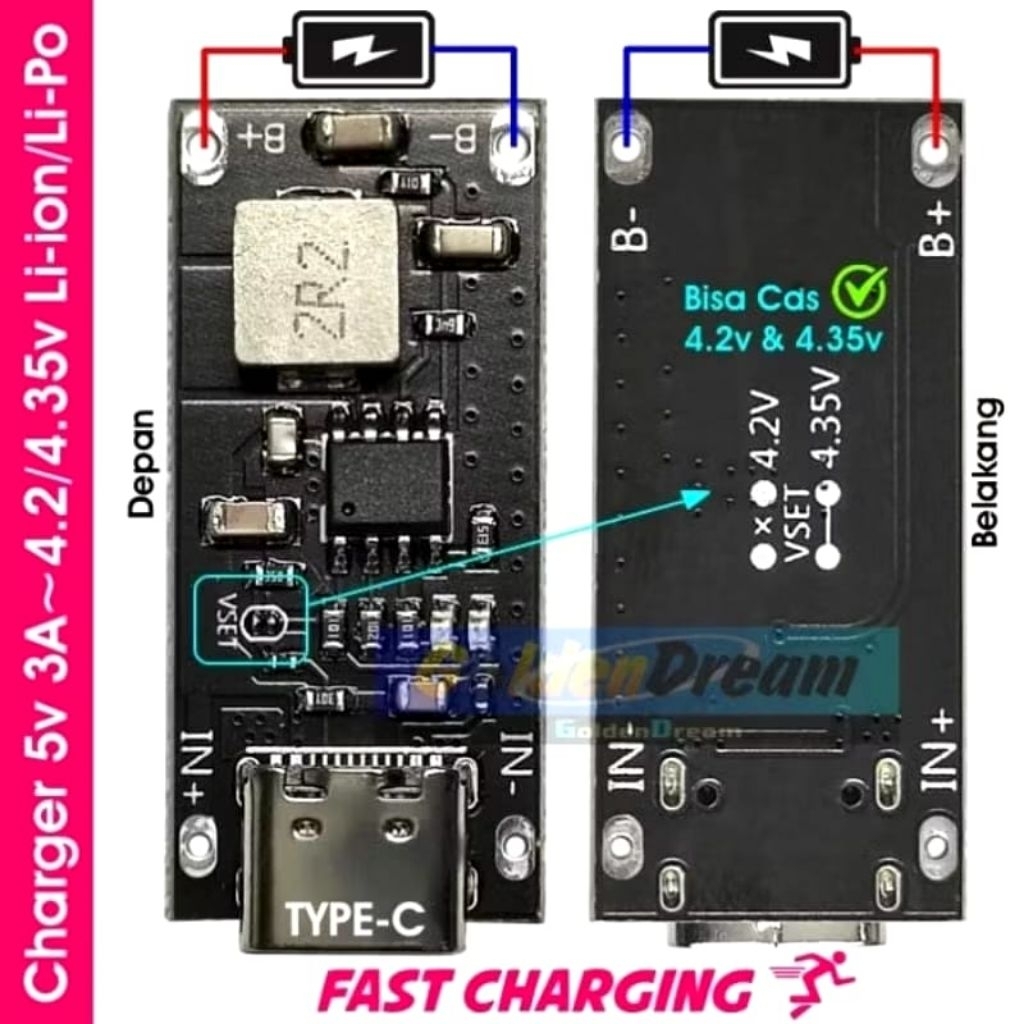Jual Modul Charger Fast Charging USB TYPE C 3A Lithium Battery 18650 ...