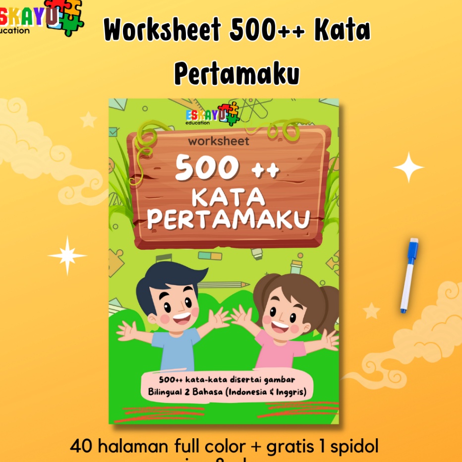 Jual BUKU WORKSHEET 5 KATA PERTAMAKU wipe and clean buku pra paud dan ...