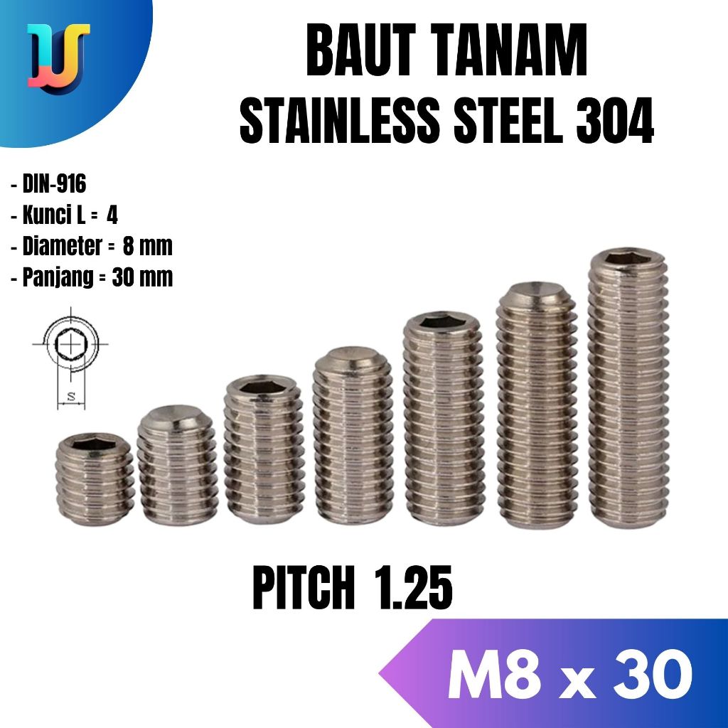 Jual Baut Tanam L M8x30 Stainless / Baut Tanam L M8 x 30 SS304 / Hex ...