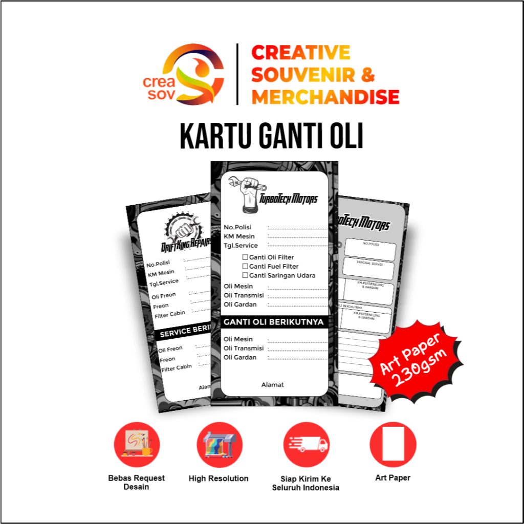 Jual Creasov - Kartu Ganti Oli / Kartu Servis Berkala / Kartu Kilometer Ganti Oli / Label Ganti ...