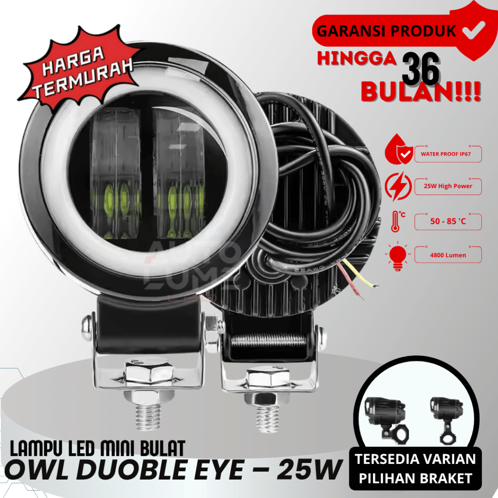Jual AutoLume Lampu Tembak Mini 2 Mata – LED Owl Bulat | Cahaya Putih ...