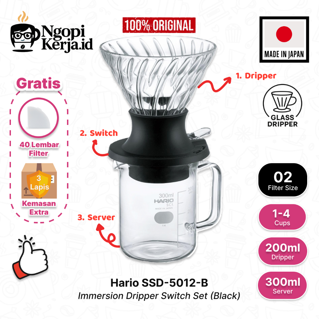 Jual Hario Immersion Dripper SWITCH Server Set SSD-5012B - 02 Set Hitam | Shopee Indonesia