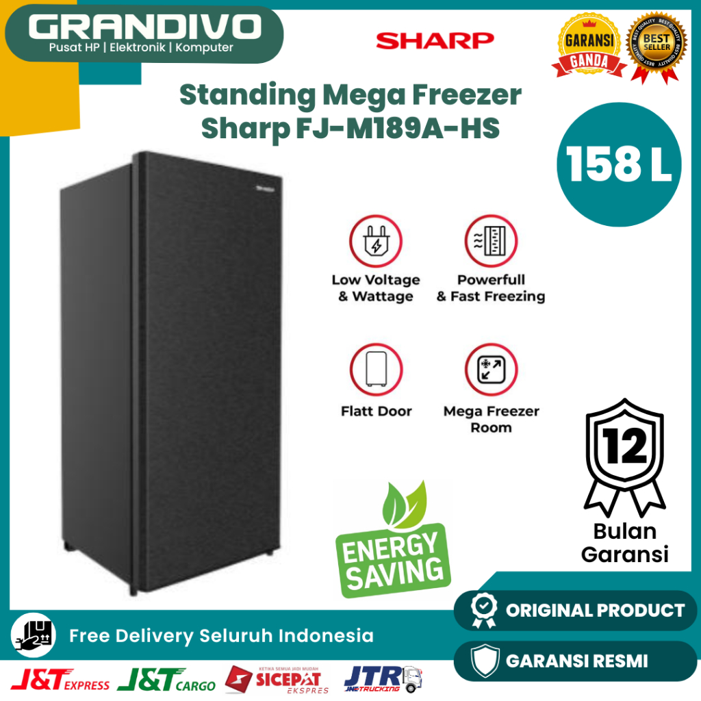 Jual Standing Freezer Sharp 158 Liter 6 Rak FJ M189AHS Freezer Berdiri ...