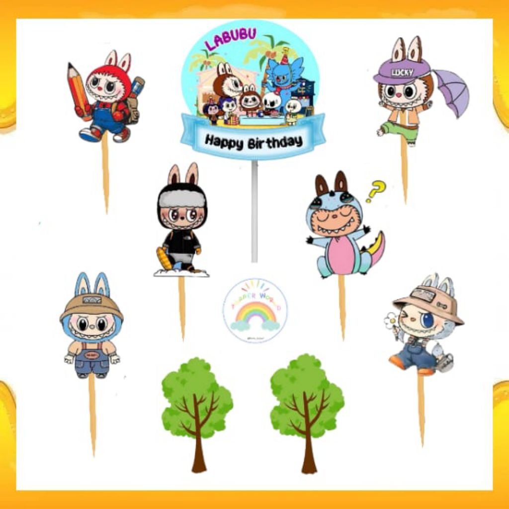 Jual Topper Labubu/ Topper Cake Happy Birthday / Hiasan Kue Ulang tahun ...