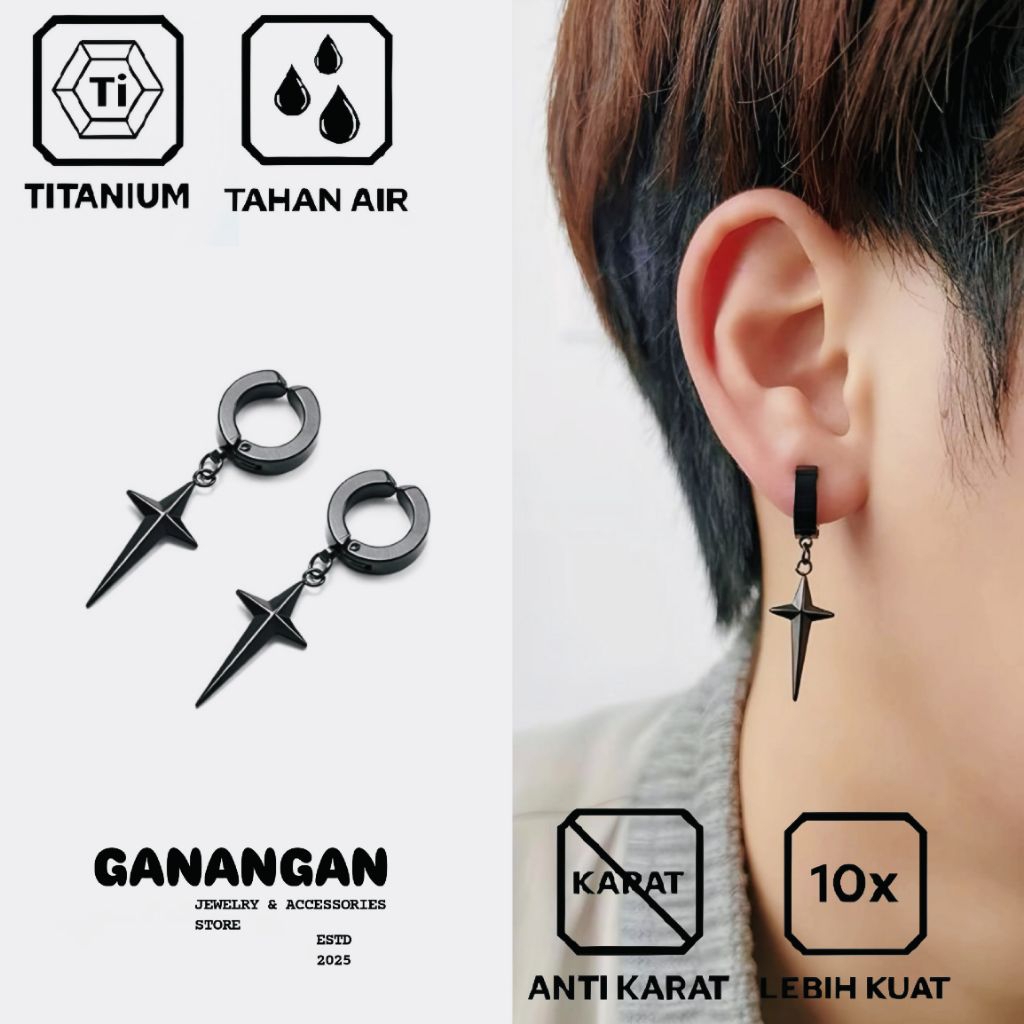 Jual GANANGAN - Anting Jepit Jurai Bintang Silver Dan Hitam Pria Wanita ...