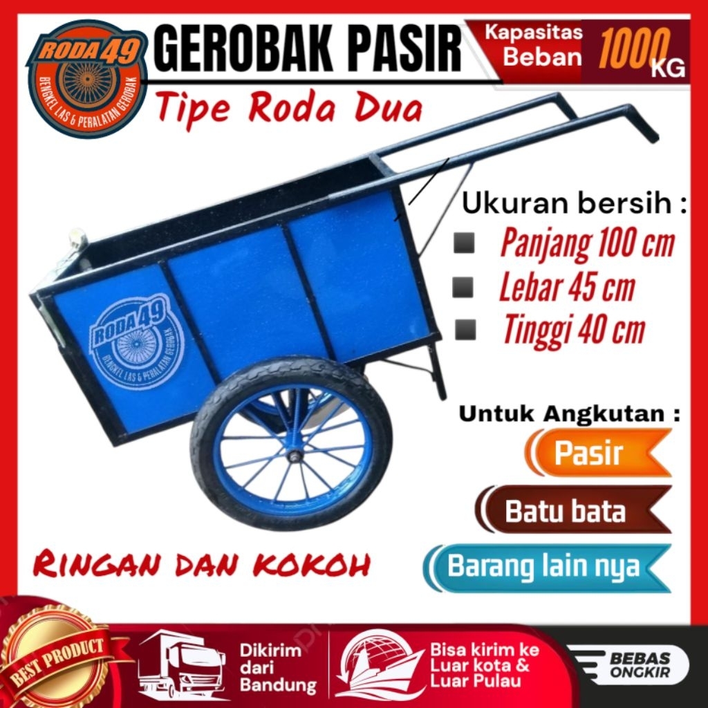 Jual Gerobak Pasir Dorong Roda Dua ukuran P.100 L.45 T.40cm | Shopee ...