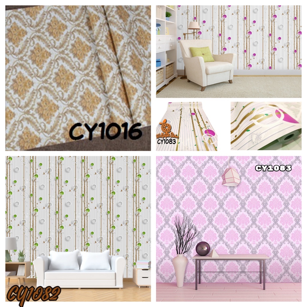 Jual Wallpaper Dinding Ruang Tamu 45CM x 8 Meter Dekorasi Rumah Wallstiker Motif Salur Karakter ...