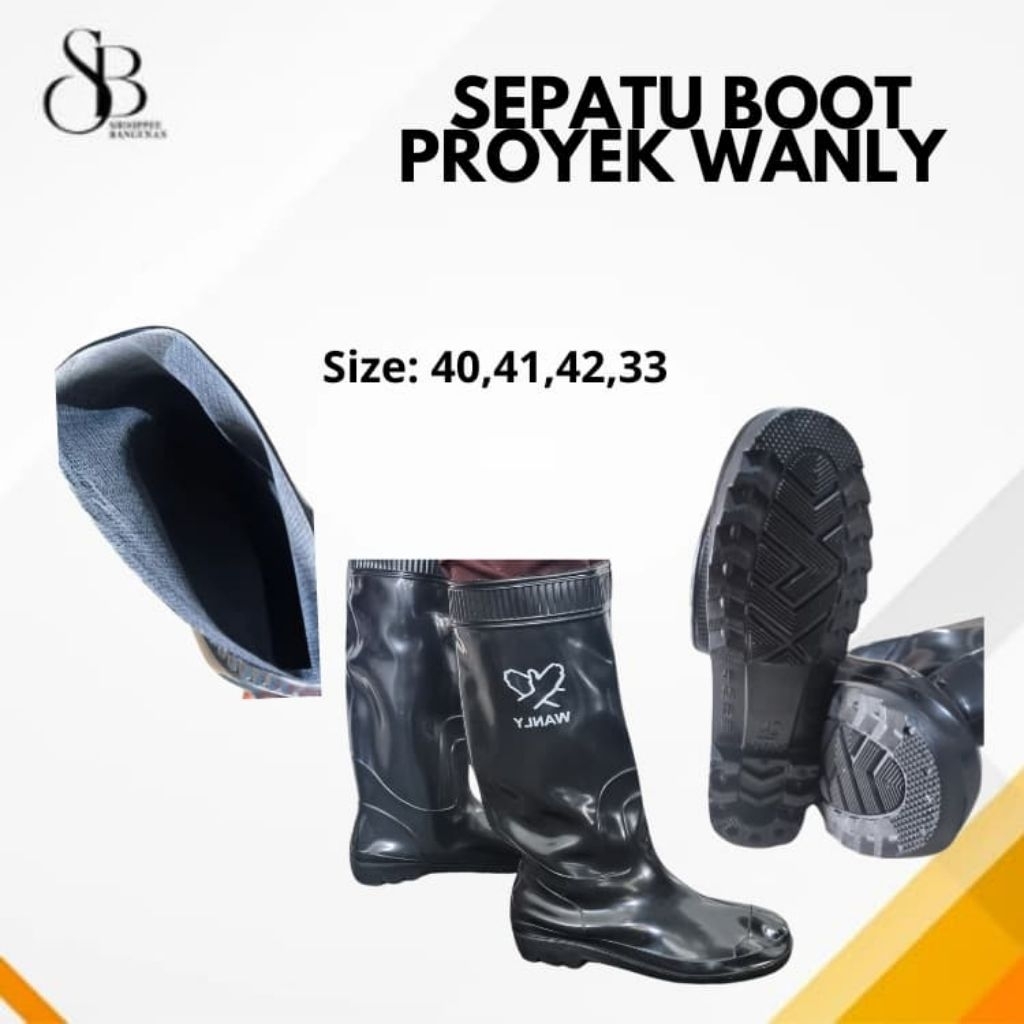 Jual sepatu boot hitam karet proyek/sepatu proyek/sepatu boot panjang ...