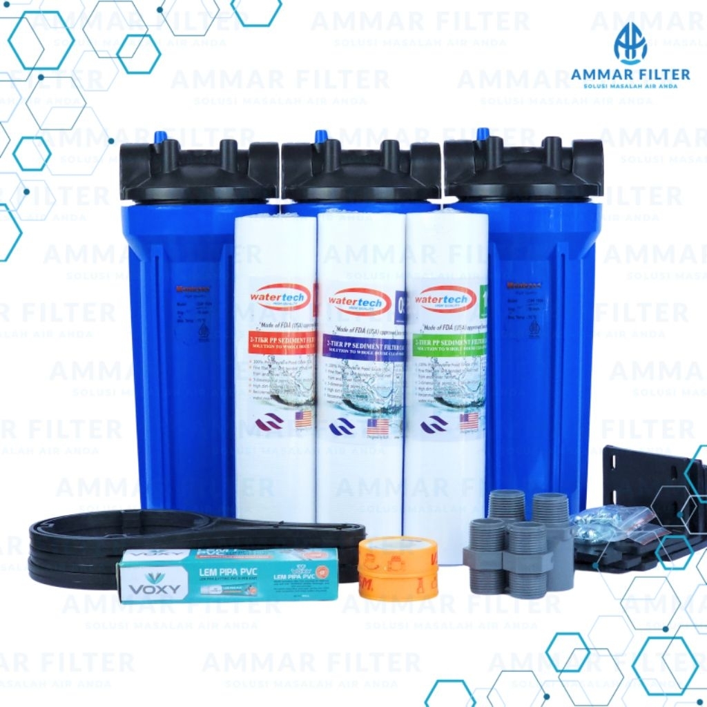 Jual Paket Filter Air Kotor 3 tahap Nanotec Eugen Blue 10 inch / Filter ...