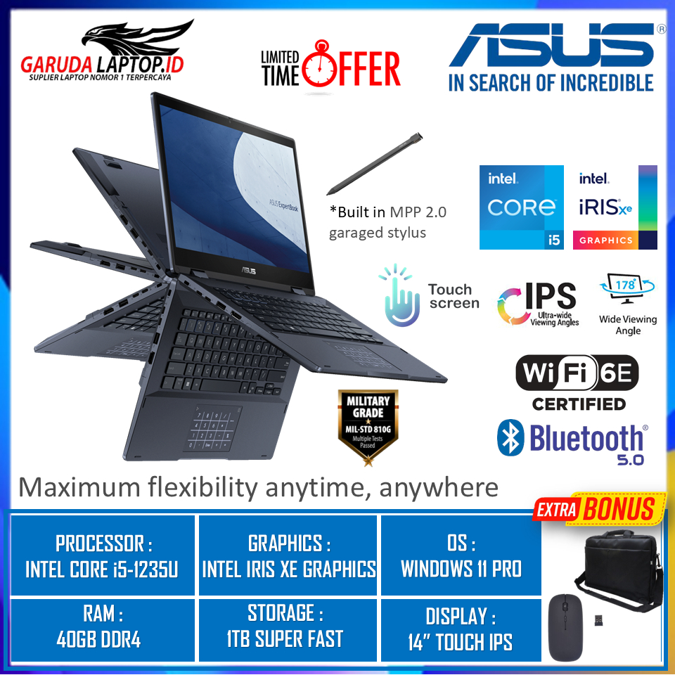 Jual Laptop ASUS ExpertBook B3402FBA Flip Intel Core i5 1235U 40GB 1TB ...
