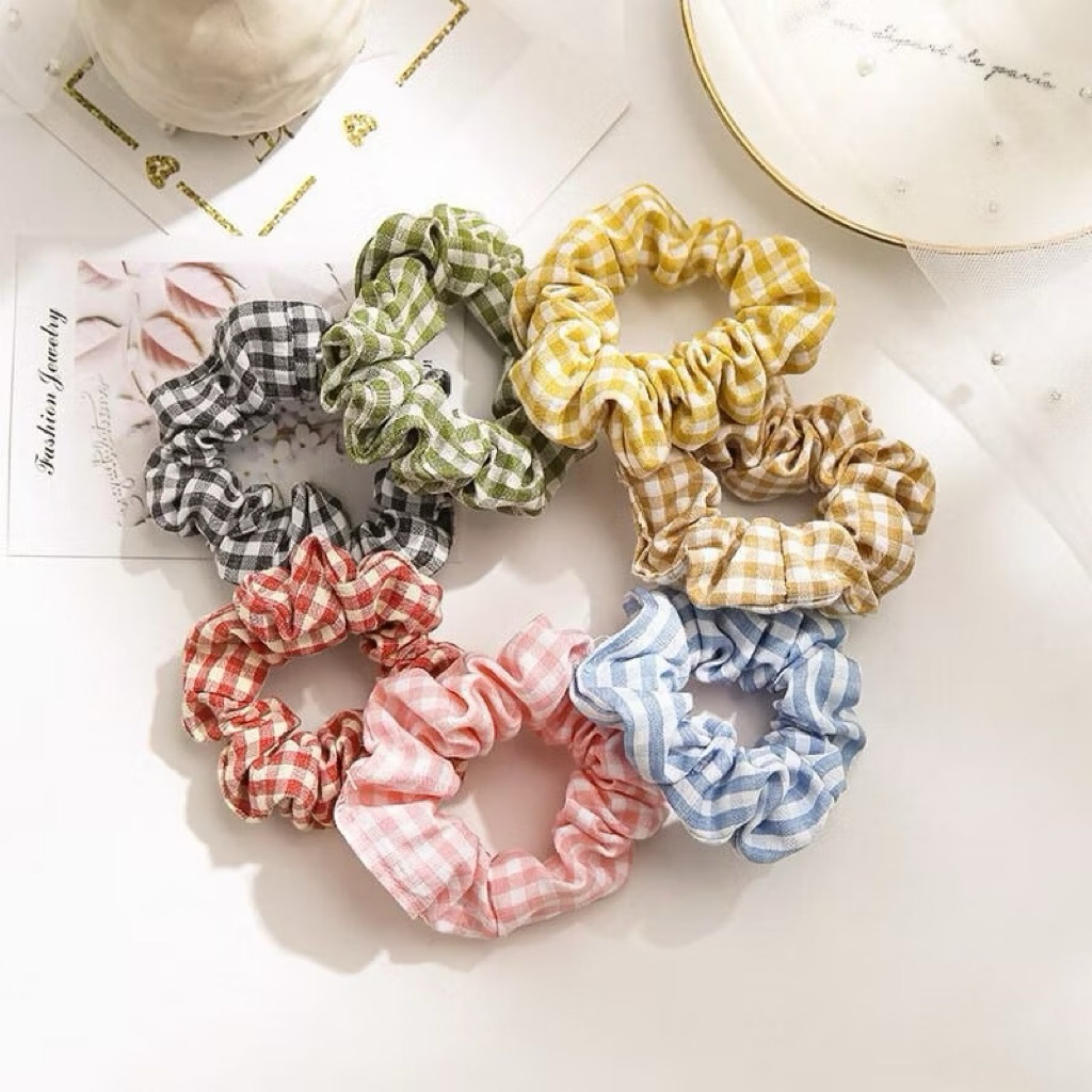 Jual Ikat Rambut Gaya Korea / Scrunchie Kunciran Rambut Motif Petak ...