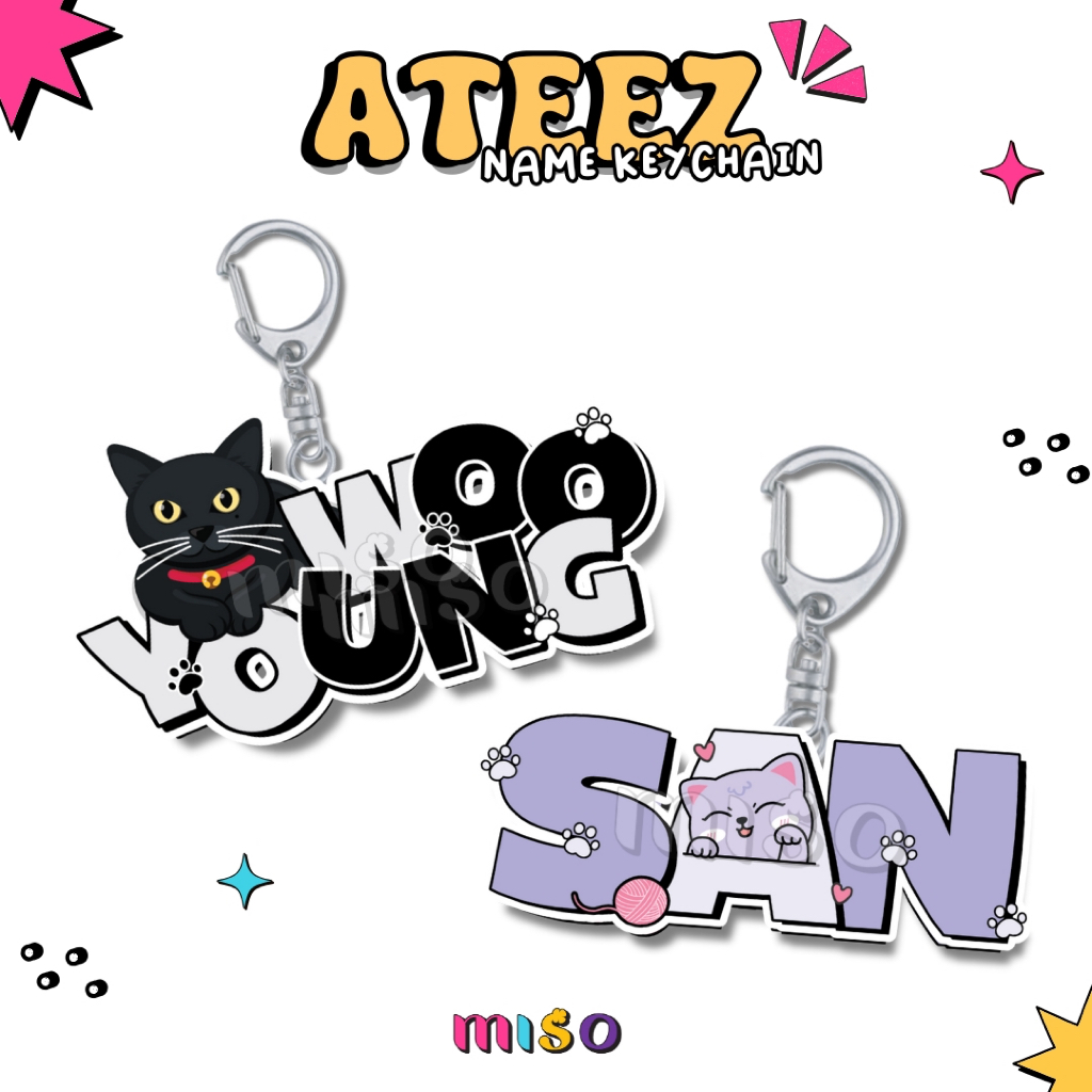 Jual ATEEZ Name Keychain / Keychain Keyring Karakter member Ateez ...
