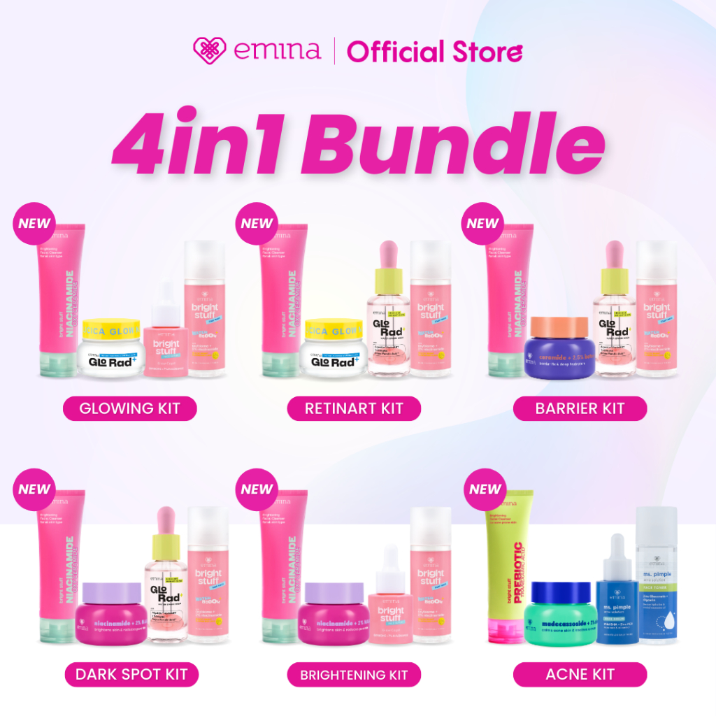 Jual Emina 4pcs Bundle 4in1 Paket skincare Moisturizer Serum Face Wash ...