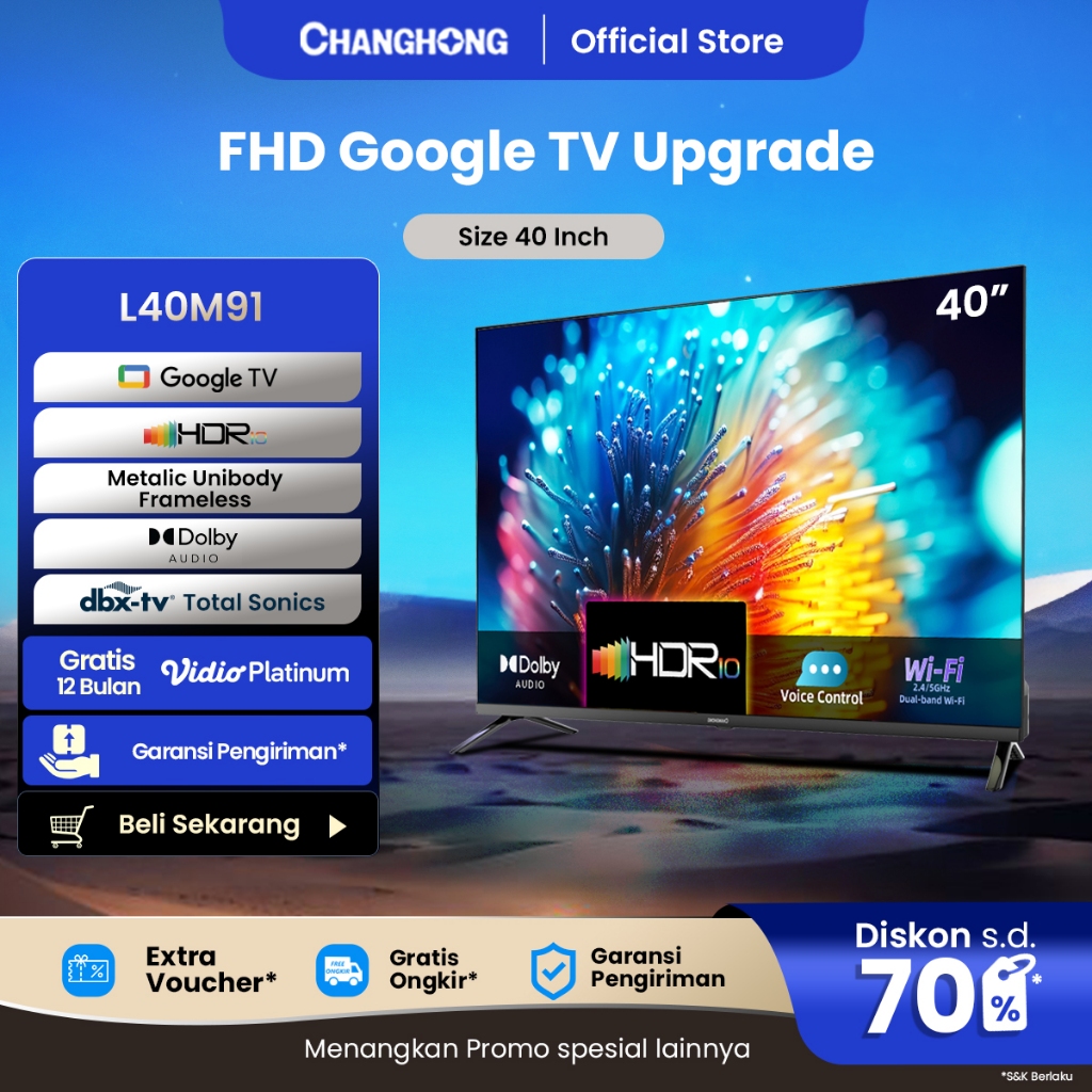 Jual Changhong Google TV 40 inch FHD Dolby Audio Google Play Netflix Youtube Bluetooth USB ...