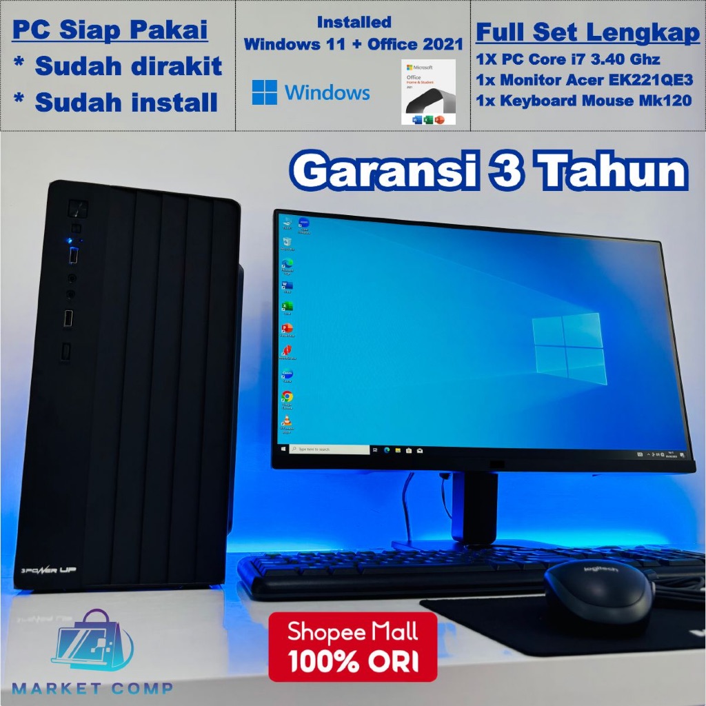 Jual Full Set PC Core i7 8GB/256GB Office • Komputer Rakitan | Shopee ...