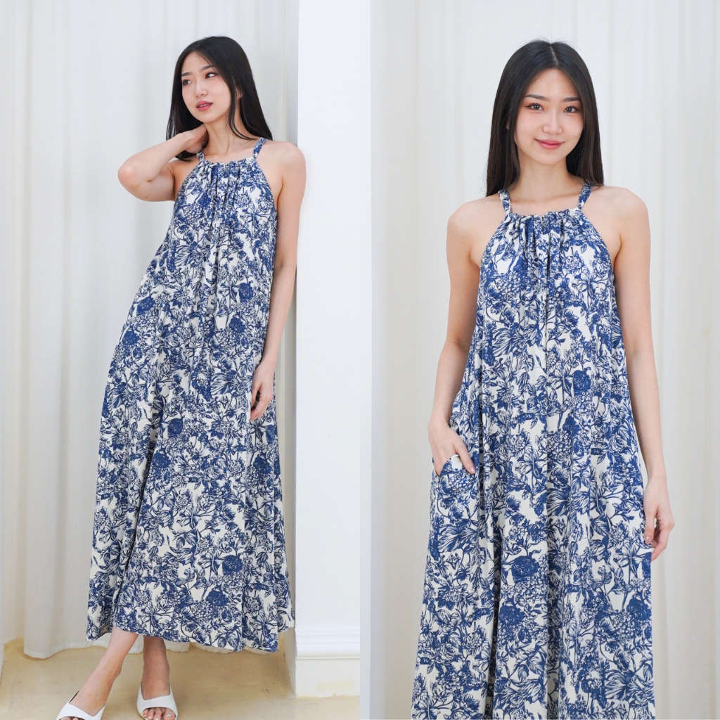 Jual Long Dress Bunga Wanita Sleeveless Bahan Rayon Dress Pantai Tanpa ...