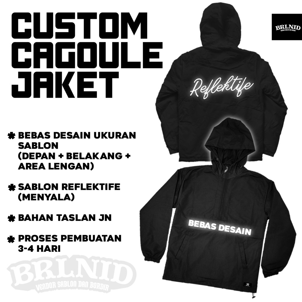 Jual CUSTOM SABLON REFLEKTIF/NYALA JAKET CAGOULE SATUAN/Jaket Cagoule ...