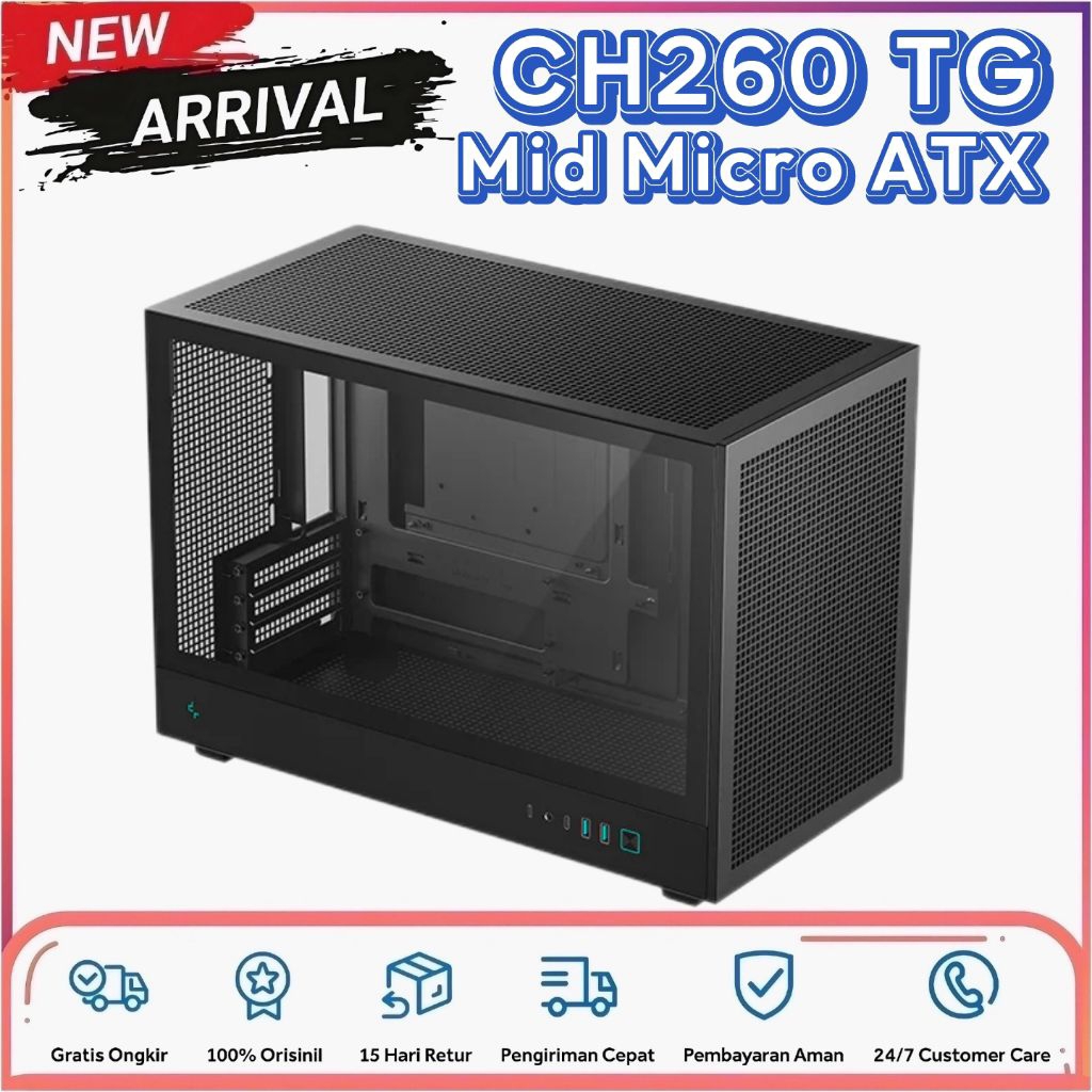 Jual DeepCool CH260 BLACK TG Panel USB Type-C Modern Mid Tower Micro ...