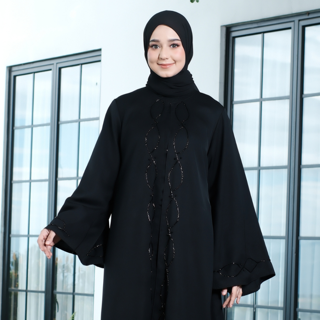 Jual gamis abaya hitam mewah elegan terbaru 2025 lebaran wanita premium ...