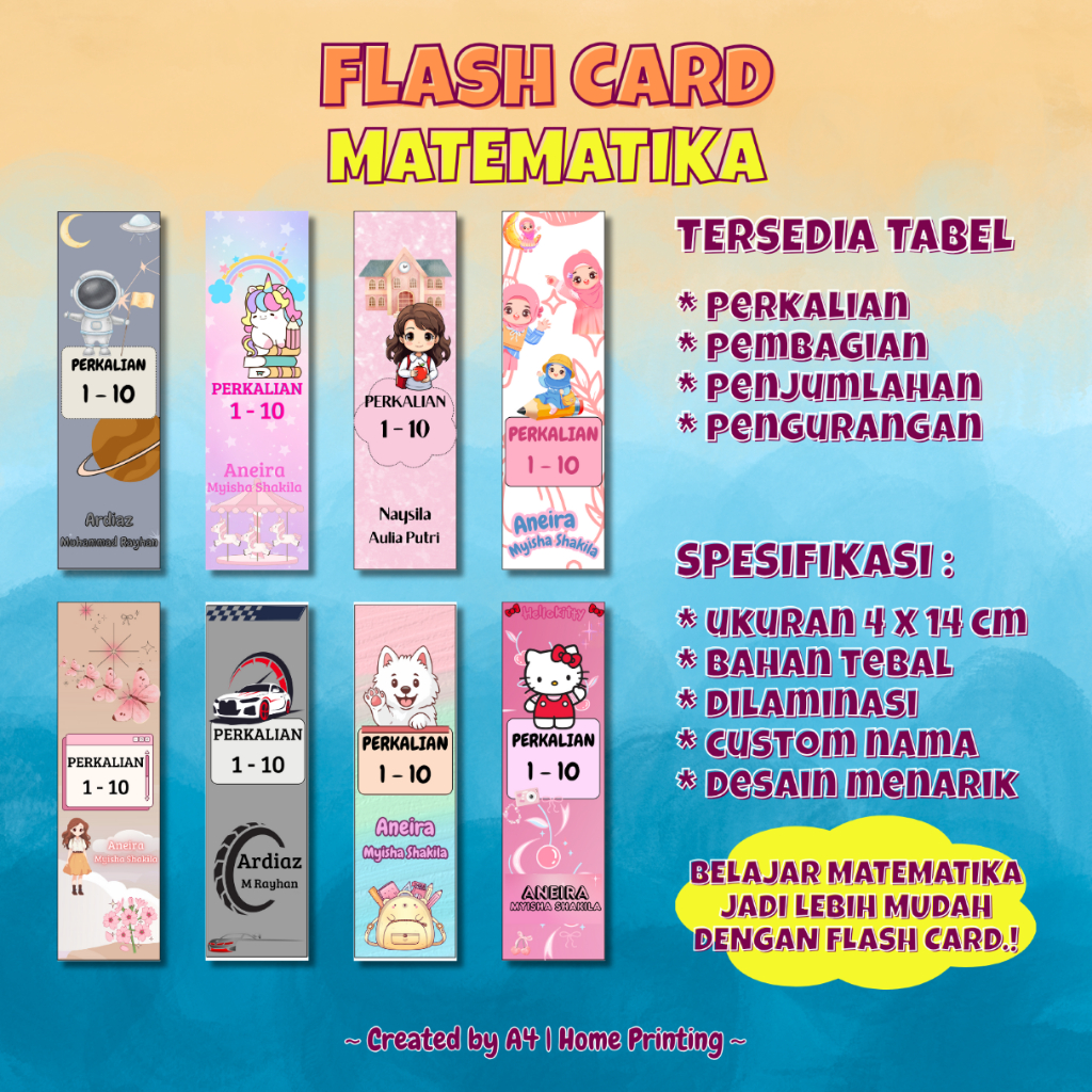 Jual FLASHCARD MATEMATIKA CUSTOM NAMA | Perkalian | Pembagian ...