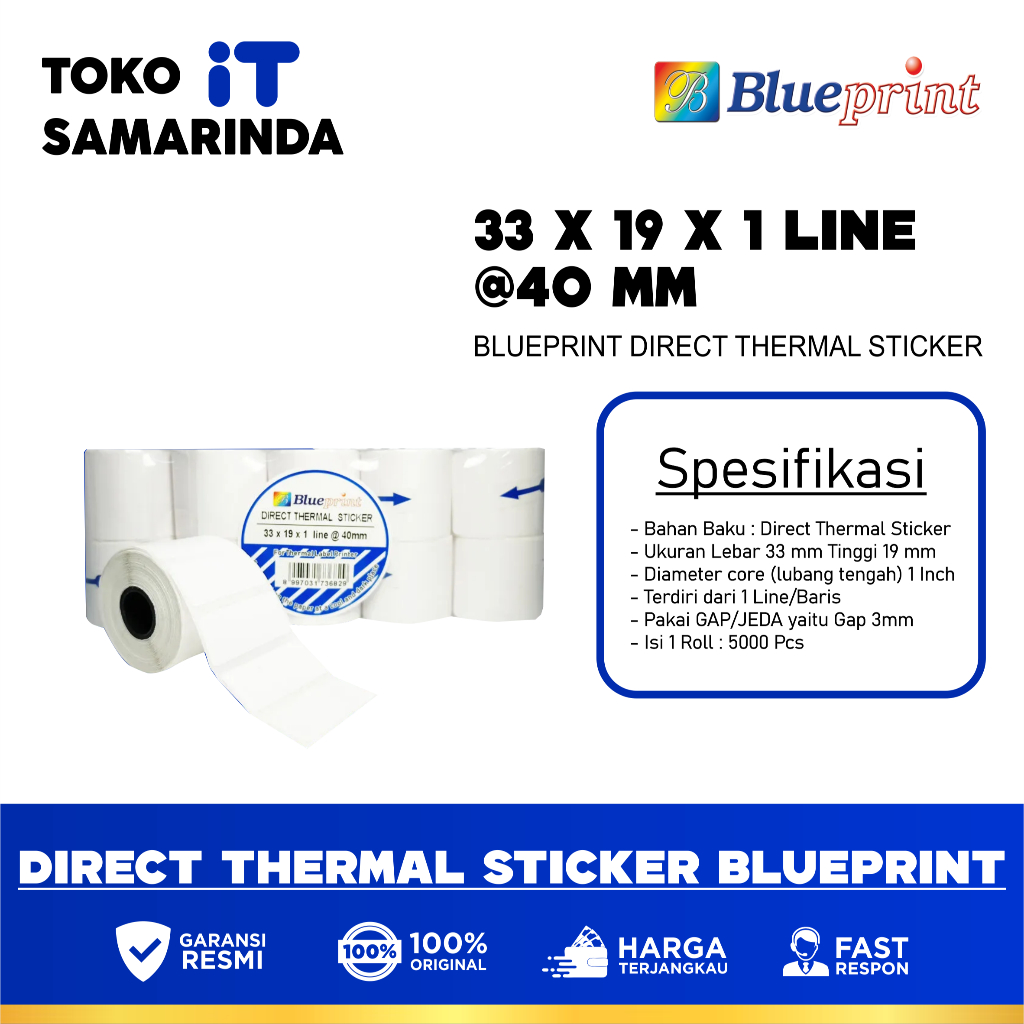 Jual Direct Thermal Sticker / Label Stiker BLUEPRINT 33x19x1 Line @40mm ...
