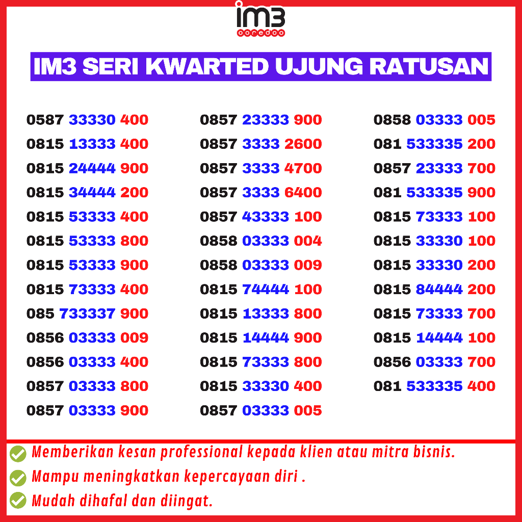 Jual NOMOR CANTIK IM3 11 digit PERDANA INDOSAT KARTU IM3 CANTIK OOREDOO ...