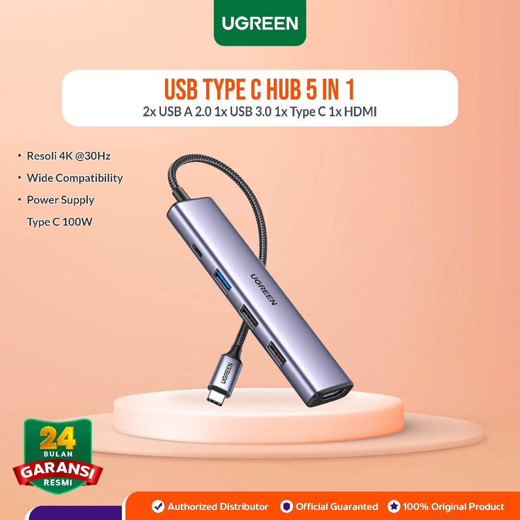 Jual UGREEN 15495 HUB 5 in 1 Converter Type C to HDMI 4K 30HZ 3 Port USB 3.0 Type C PD 100W Fast ...