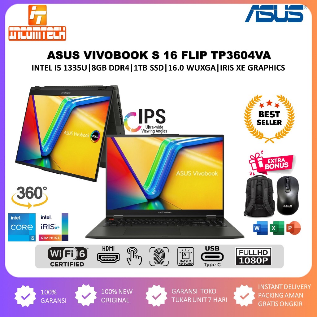 Jual Laptop x360 Asus Vivobook S 16 Flip TP3604VA Intel i5 1335U 8GB ...
