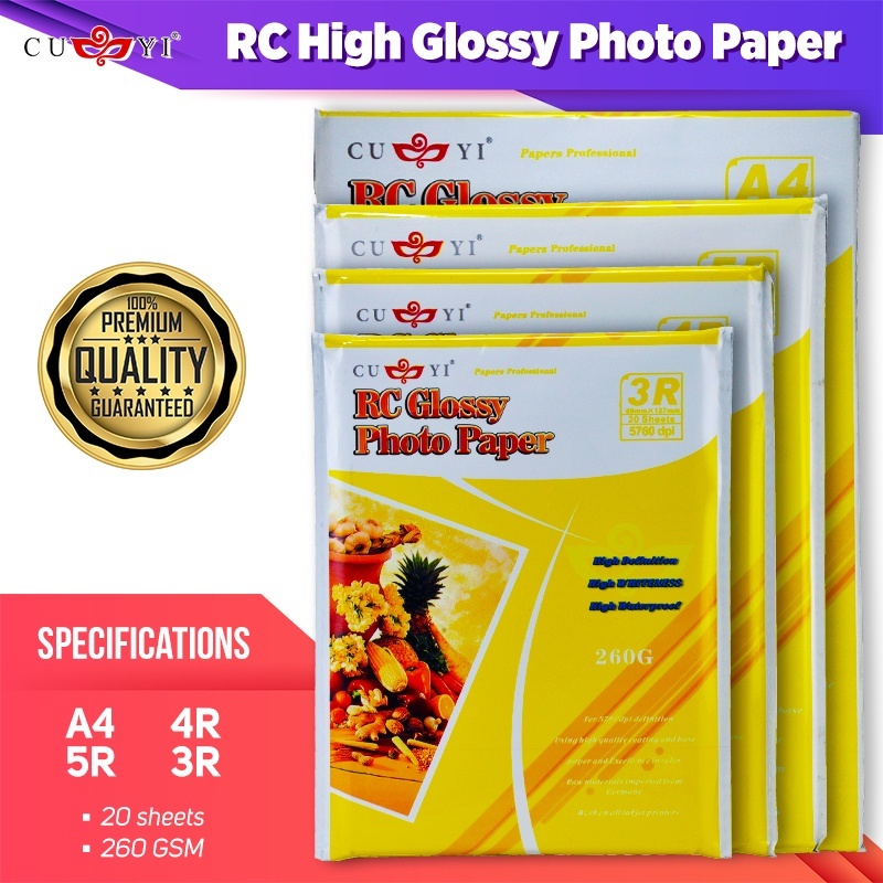 Jual Kertas Foto Glossy CUYI RC 260gsm Ukuran 3R | 4R | 5R | A4 ...