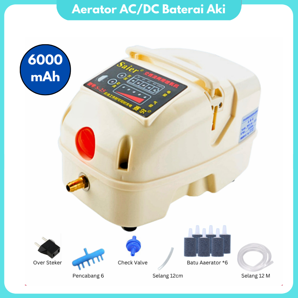 Jual Pompa Aerator AC DC 6000 mAh Pompa Gelembung Udara Kolam Ikan ...