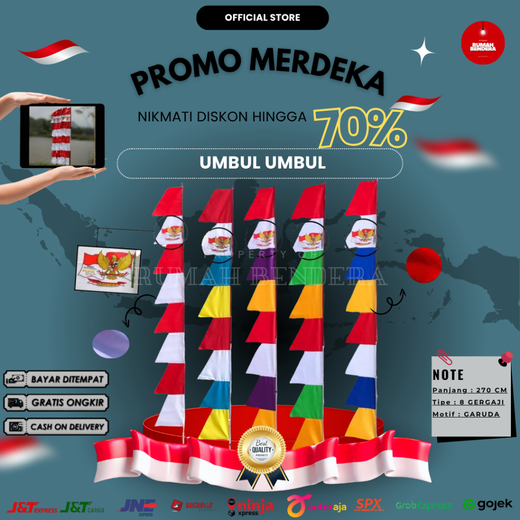 Jual Bendera Umbul Umbul Garuda 3 Meter | 8 Mata Gergaji | Warna Lengkap | Shopee Indonesia