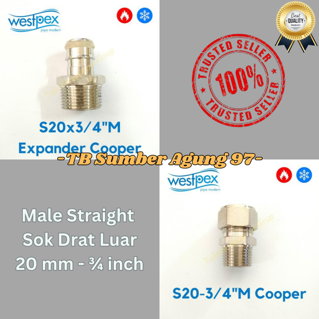 Jual Male Straight Sock Drat Luar 20-3/4M WESTPEX / Fitting Pipa PEX ...