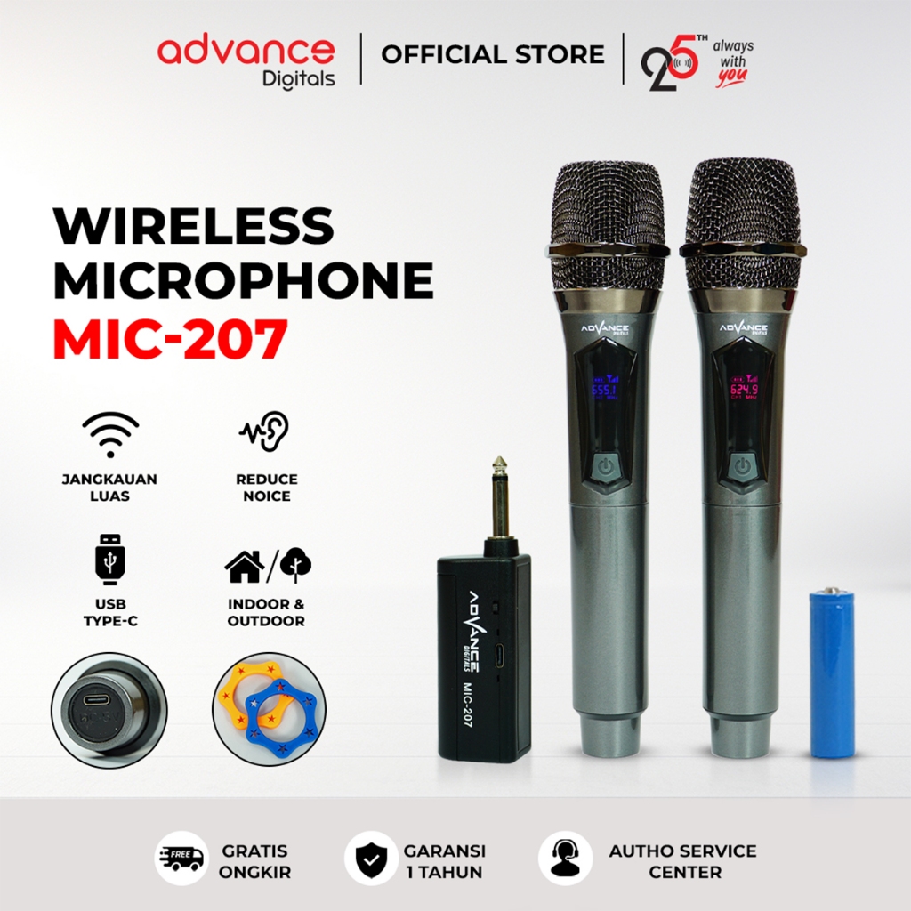 Jual Advance Mic-207 Dual Microphone Wireless Anti Noise Garansi Resmi ...
