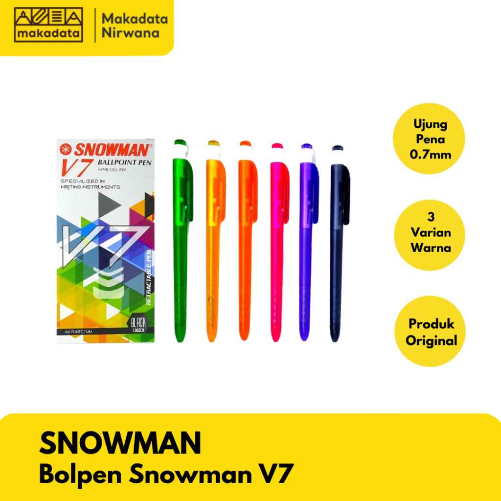 Jual SNOWMAN BOLPEN/PULPEN/BOLLPOINT V7 (1 PACK) | Shopee Indonesia