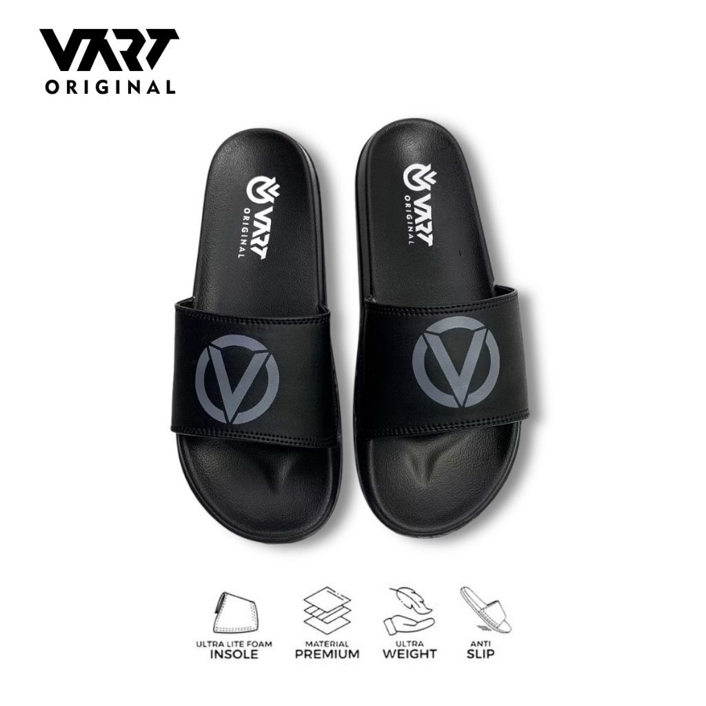 Jual Vart- Sendal Slide Hitam Logo Pria Wanita | Shopee Indonesia