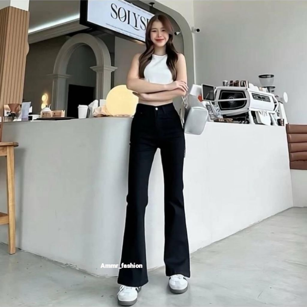 Jual Highwaist Jeans Cutbray wanita - Celana Jeans Wanita Cutbray Model Korean Style Outfit ...