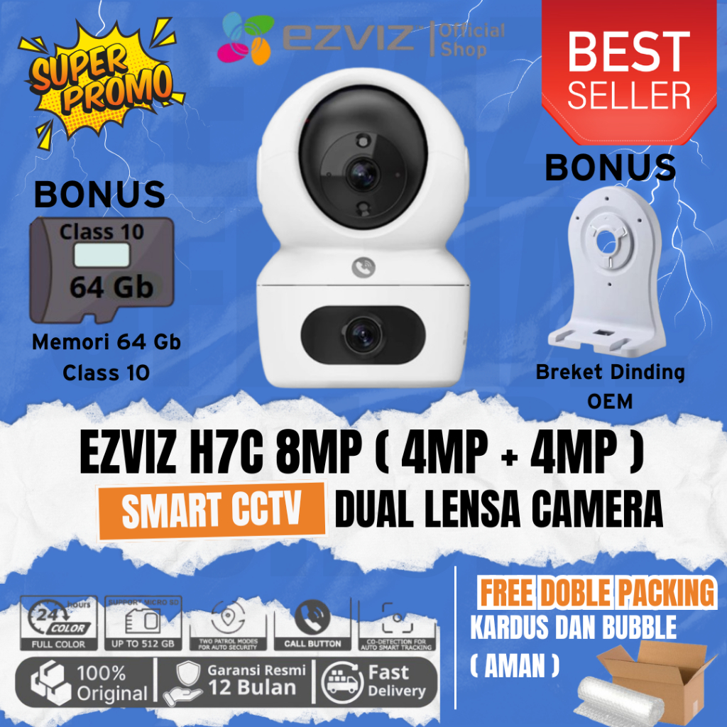 Jual EZVIZ H7C Dual Lensa 4MP + 4MP 2K+ / Camera CCTV Indoor Smart Wifi ...