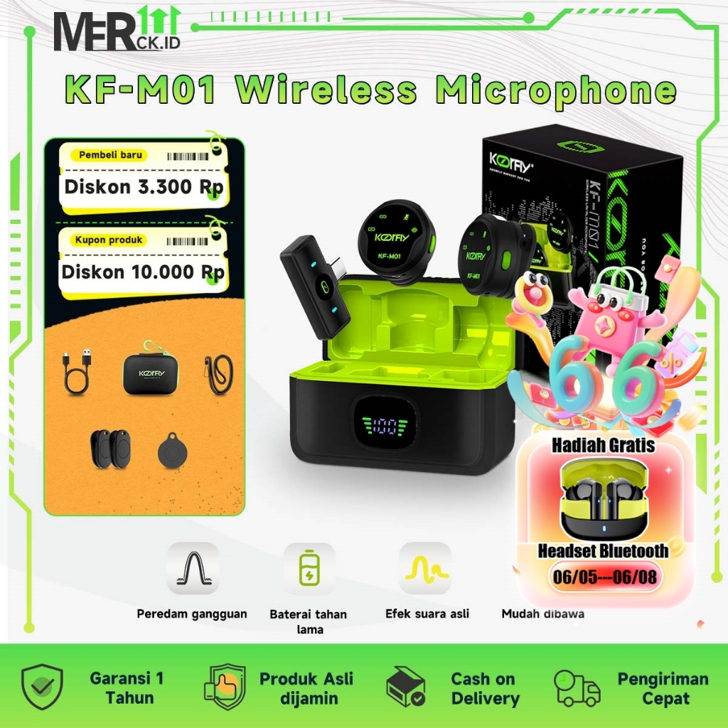 Jual 【Headphone Gratis】KOORFLY M01 Wireless Microphone Mikrofon ...