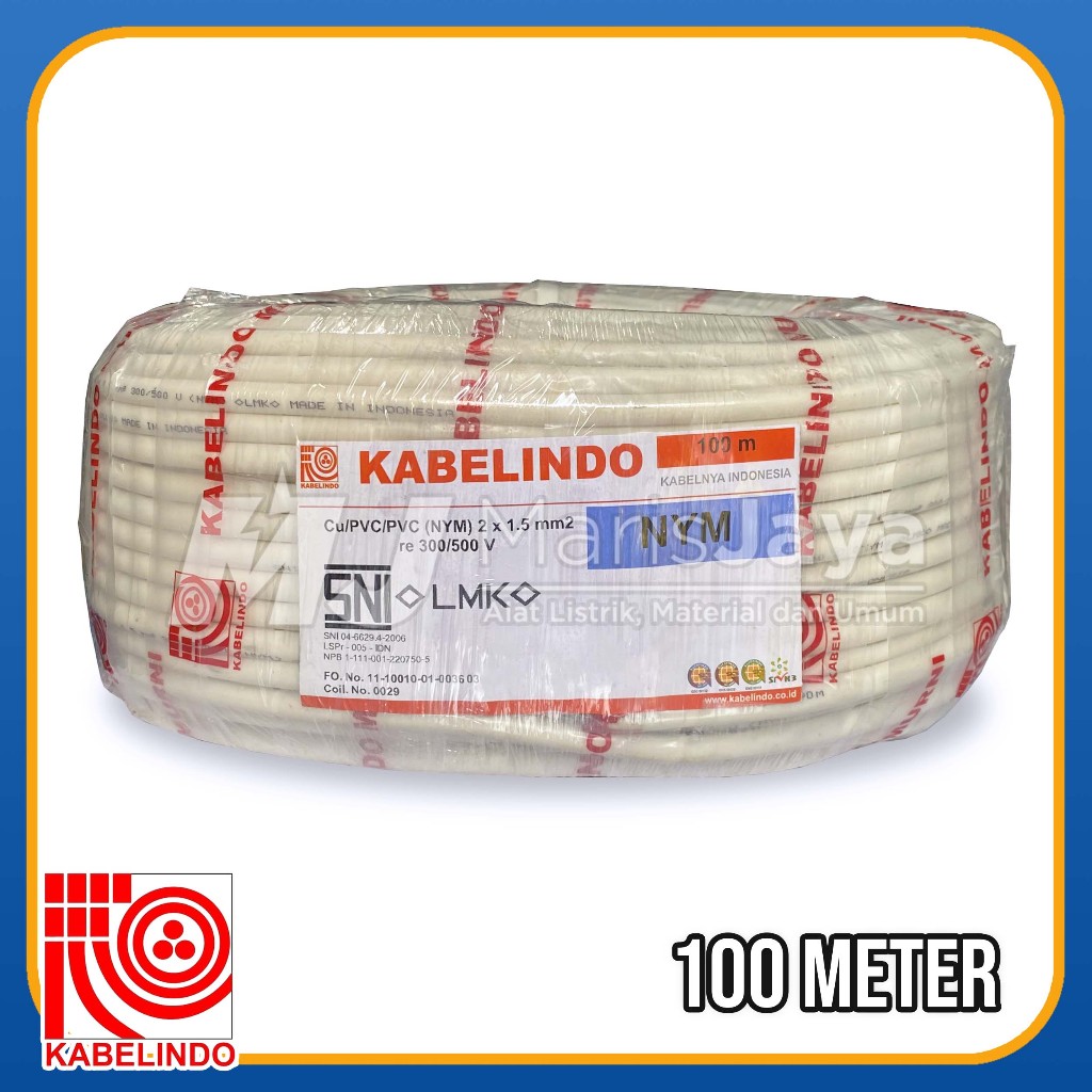 Jual Kabel Tunggal KABELINDO NYM 2x1,5 2x1.5 mm² 100 meter (PER ROLL) | Shopee Indonesia