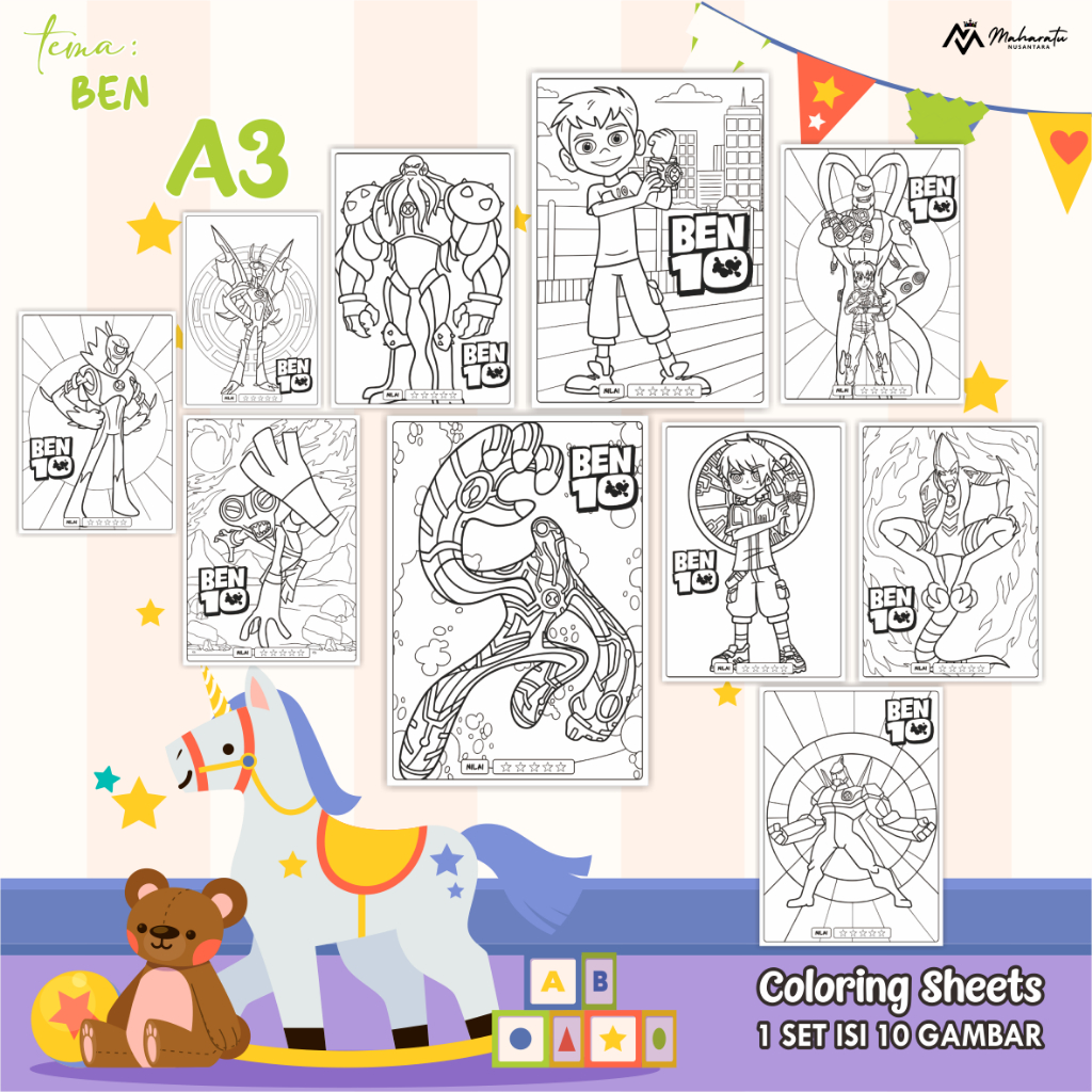 Jual [BEN] LEMBAR MEWARNAI ANAK - KERTAS GAMBAR UKURAN A3 SATU SET ...