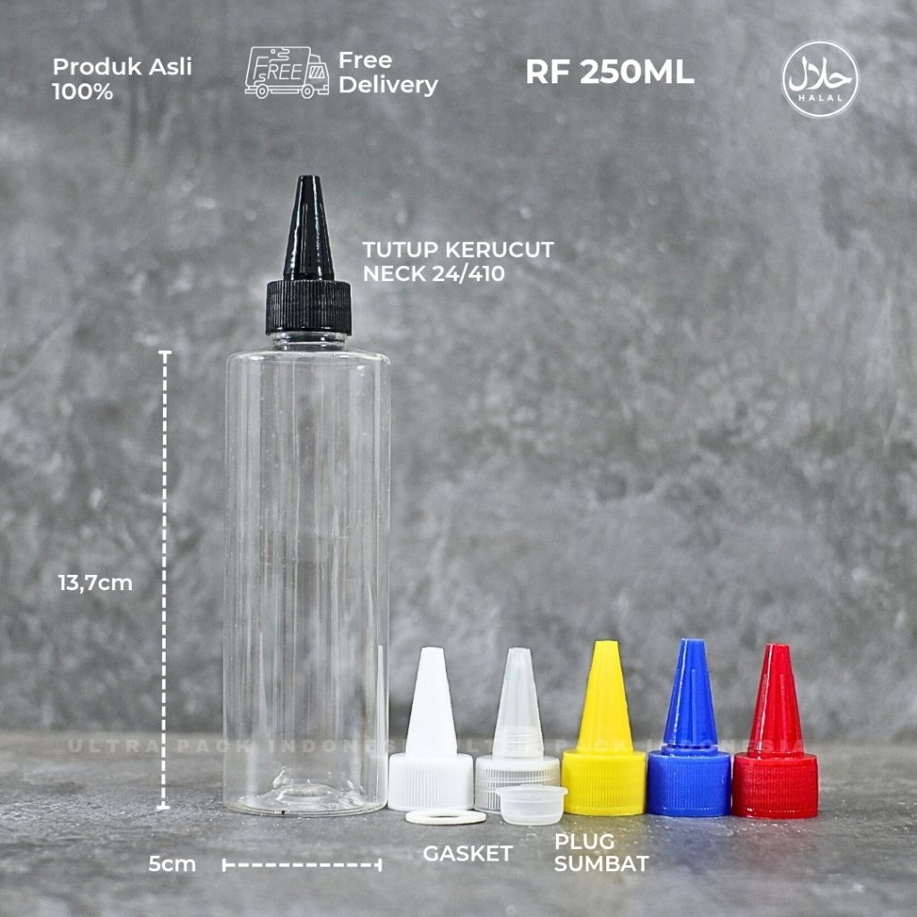 Jual KEMASAN BOTOL TINTA ISI ULANG - BOTOL PET RF 250ML CLEAR + TUTUP ...