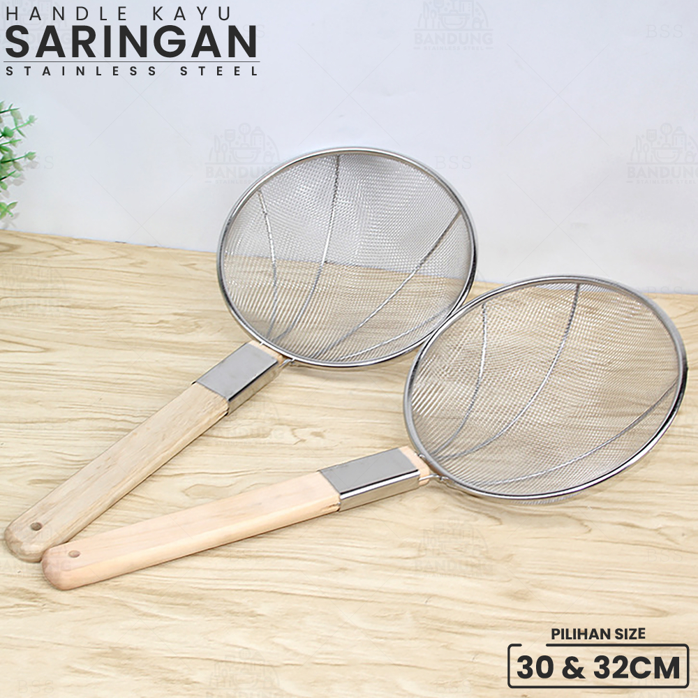 Jual Saringan Gagang Kayu Kuat Ukuran 30cm 32cm Saringan Minyak Goreng ...